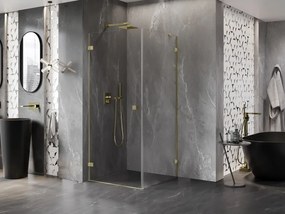Mexen Lunar-B, výklopný sprchový kout levý 100 x 100 cm, 8mm čiré sklo, zlatý kartáčovaný - 832-100-100-55-00-L