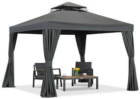 Antracitový zahradní pavilon se závěsy Valencia 3x3m Garden Point