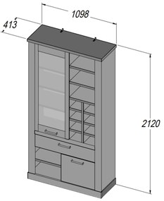 Sconto Vitrína DURO pinie bílá/dub antik