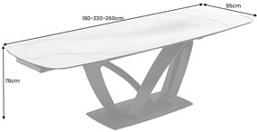 Roztahovací keramický stůl Vallerina 180-220-260 cm bílý