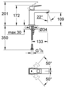 Grohe Eurocube - páková umyvadlová baterie bez odtokové garnitury, střední model, chrom 23446000