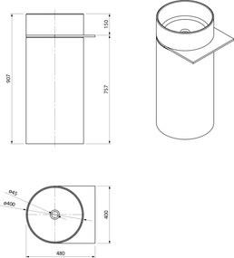 Sapho Sapho, OASIS keramické umyvadlo volně stojící 40x89x48cm, nástěnná police, bílá mat, AS548-31