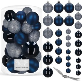 Vánoční baňky modro-stříbrné mix - 4/5/6cm, sada 30ks