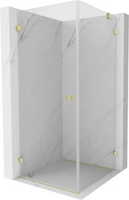Mexen Lunar-B, výklopný sprchový kout levý 80 x 80 cm, 8mm čiré sklo, zlatý kartáčovaný - 832-080-080-55-00-L