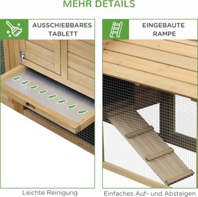 Kurník Dřevěný kurník 151,5 x 54 x 87 cm, výběh pro slepice se 2 patry, 2 dveře, hnízdní box, vodotěsná střecha, výběh, rampa, výběh pro slepice na z…