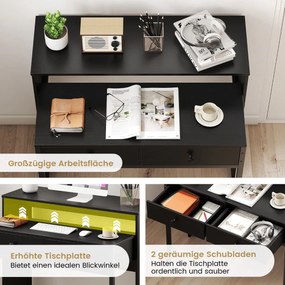 Costway Rozkládací stolek malý s 2 zásuvkami a kolečky – 100 – 100 × 63 × 88 cm