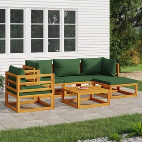 vidaXL 6dílná zahradní sedací souprava podušky masivní dřevo [3155249] Barva polštáře: Zelená