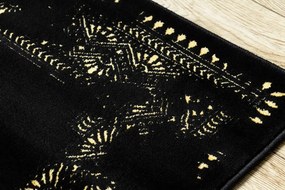 Dywany Łuszczów, Běhoun Gloss 408C 86 geometric black/gold, 80x300, černá, obývací pokoj