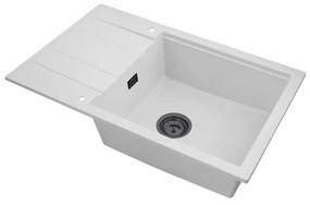 Sink Quality Ferrum New 8010, 1-komorový granitový dřez 800x500x210 mm + grafitový sifon, bílá, SKQ-FER.8010.WH.XB