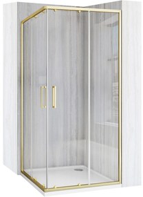 Rea City, sprchový kout s posuvnými dveřmi 90(dveře) x 90(dveře) x 190 cm, zlatý matný profil + černá sprchová vanička Savoy, KPL-K6445