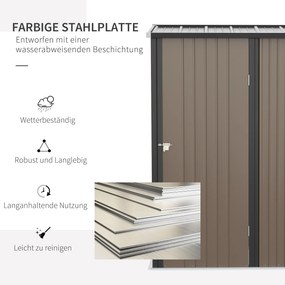 Zahradní kůlna Outsunny 1,34 m² s pultovou střechou, uzamykatelný nástrojový kabinet, vyrobený z pozinkované oceli, 161,5 x 94,5 x 196 cm, hnědý