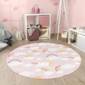 Růžový pratelný dětský koberec ø150 cm Rainbow World – Mila Home