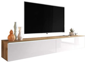 TV stolek LOWBOARD D 180, 180x30x32, dub wotan/bílá lesk + LED