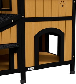 Domeček pro kočky PawHut, jedlové dřevo, kočičí bouda s několika vchody, 2 patra, venkovní jeskyně pro kočky, malý domeček pro zvířata s asfaltovou s…