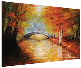 Podzimní obraz mostu přes říčku (120x80 cm)