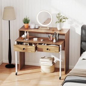 Costway Rozkládací stůl malý s 2 zásuvkami a kolečky – 100 × 63 × 88 cm