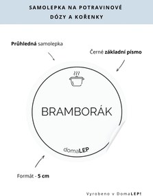 Samolepka na kořenky BRAMBORÁK průhledná 5 cm základní písmo