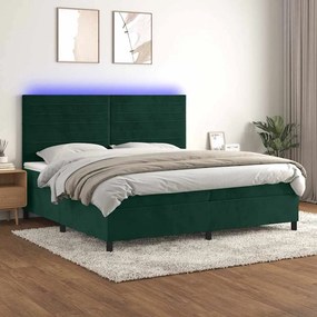 Box spring postel s matrací a LED tmavě zelená 200x200 cm samet 3136206