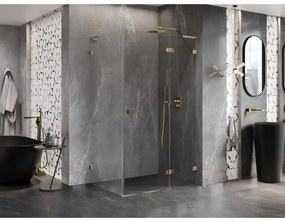 Mexen Lunar, L pravý výklopný sprchový kout 95 x 70 cm, 8mm čiré sklo, zlatý profil, 834L-095-070-50-00-P