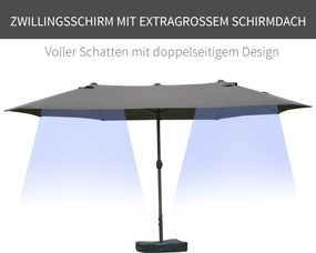 Zahradní slunečník Outsunny dvojitý slunečník s ruční klikou tmavě šedý ovál 460 x 270 x 240 cm | Aosom