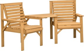 Outsunny 3dílný odolný dřevěný bistro set – laťkový design s otvorem pro slunečník, hnědý (smrk) | Aosom