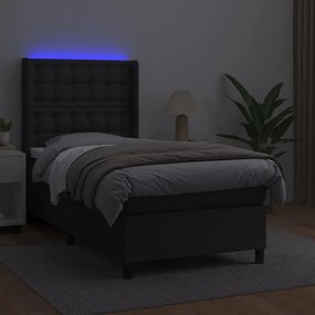 Box spring postel s matrací a LED černá 100x200 cm umělá kůže 3139367