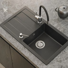 Černý kuchyňský granitový dřez QUADRON READY- MAX + BATERIE A DÁVKOVAČ NA SAPONÁT