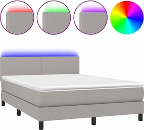 Box spring postel s matrací a LED světle šedá 140x190 cm textil 3132989