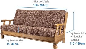 Bielastické potahy UNIVERSO NOVÉ žíhané hnědé trojkřeslo s dřevěnými rukojeťmi (š. 150 - 200 cm)