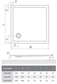 ROTH FLAT KVADRO sprchová vanička 1000x1000x50mm čtvercová, akrylátová, bílá, 8000120