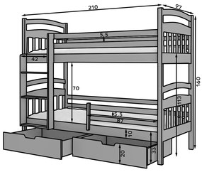 ADRK Patrová postel ADA, CH-ADA-W-208+M-E498, 200x90 cm s matrací, bílá