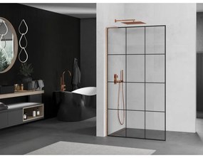 Mexen Kioto L, sprchová zástěna Walk-In 120 x 200 cm, 8mm čiré sklo černý vzor, ​​měděný matný profil, 800-120-103-65-77