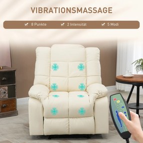 HOMCOM masážní křeslo TV křeslo elektrické polohovací s masážní funkcí imitace kůže dřevo ocelová pěna krémová bílá 94x99x99 cm pro relaxaci |