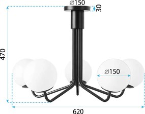 Toolight Toolight, stropní svítidlo 75x50 cm 6xE27 APP1578-5C, černá matná-bílá, OSW-03606