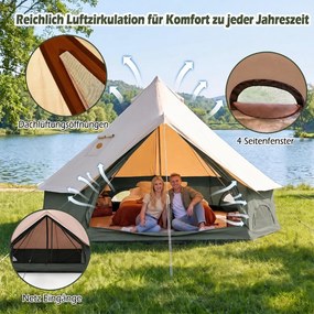 Costway Nepromokavý zvonový stan s otvorem pro kamna, 310 cm, khaki
