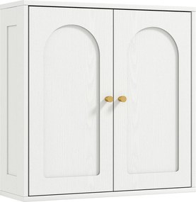 HOMCOM Koupelnová nástěnná skříňka, 2 dveře s obloukovým designem, zlatými úchyty, 60x20x60 cm, bílá | Aosom