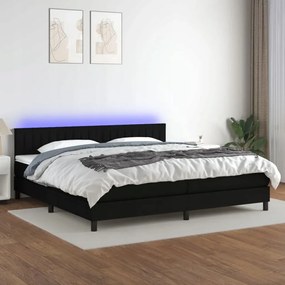 Box Spring Postel S Matrací A Led Černá Textil Černá Svislé pruhy 200 x 2