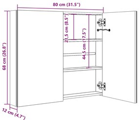 vidaXL Marketos LED koupelnová skříňka se zrcadlem šedá 80 x 12 x 68 cm