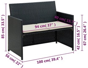 vidaXL Marketos 2místná zahradní pohovka s poduškami černá polyratan