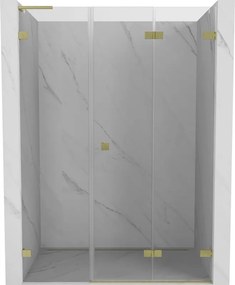Mexen Lunar-F, L pravé sklápěcí sprchové dveře 150 cm, 8mm čiré sklo, zlatý matný profil, 836SL-150-050-55-00-P