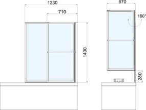 Sapho, OLBIA vanová zástěna s pneumatickým zdvihem, š.1230mm, černá matná, čiré sklo