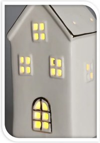 Dekorační bílý domeček s LED 21 cm