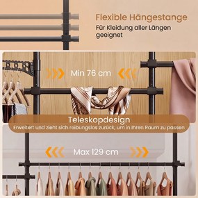 Costway Teleskopický tyčový stojan na oděvy Výškově a šířkově –