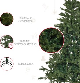 HOMCOM Umělý vánoční stromek 180 cm jedle umělá s 748 špičkami, 3 různými tvary listů, zpomalující hoření, vánoční strom s kovovým stojanem do interi…