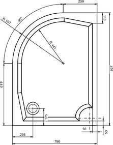 Gelco, RIVA sprchová vanička z litého mramoru, čtvrtkruh 100x80cm, pravý, GR10080R