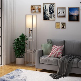 HOMCOM Stojací lampa se 3 policemi Stojací lampa, interiérové osvětlení, E27, do 40W, E1-MDF, akryl, dub+bílá, 26x26x160 cm
