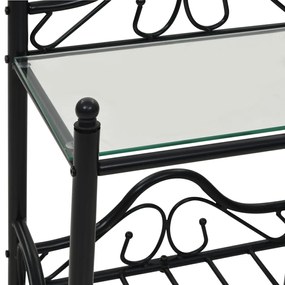 Noční stolky 2 ks - ocel a tvrzené sklo - černé | 45x30,5x60 cm