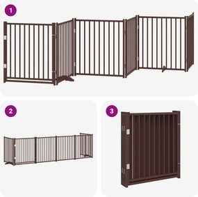 Zábrana pro psy s dvířky skládací 6 panelů hnědá 480 cm topol 3155749