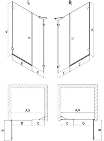Mexen Lunar-B, levé otočné sprchové dveře 110 cm, 8mm čiré sklo, zlatý matný profil, 832S-110-050-55-00-L