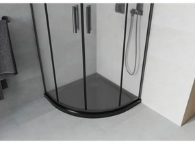 Mexen Rio, čtvrtkruhový sprchový kout 90(dveře)x90(dveře)x190 cm, 5mm sklo námraza, černý profil + černá sprchová vanička SLIM, 863-090-090-70-30-4170B